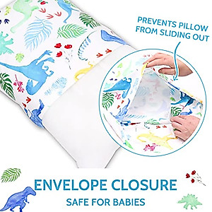 Toddler Pillowcase, Kids Pillow Cover for Sleeping, 2 Pack Dinosaur Set Fit Pillow Sized 13"x 18" Or 14"x19", 100% Silky Soft Microfiber, Envelope Closure, Baby Travel Pillowcase for Boys Girls