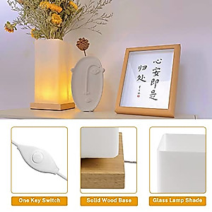 Floresita Vase Lamp Table Lamp USB Charge Flower Lamp Vase Table Lamp Dimmable Bedside Lamp Frosted Glass Shade with Wood Base for Bedroom Living Room Office Desk