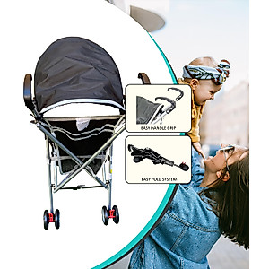 AmorosO Single Umbrella Stroller for Toddler, Travel Stroller for Babies - Sunlight and Light Rain Protection - Baby Stroller with Four EVA Wheels - Travel-Ready Stroller - Round Canopy (Black/White)