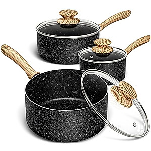 MICHELANGELO Saucepan Set, Nonstick Sauce Pans with Granite Coatings, Stone Sauce Pan with Lids, Nonstick Pot Sets, Sauce Pots 3 Piece, 1Qt & 2Qt & 3Qt