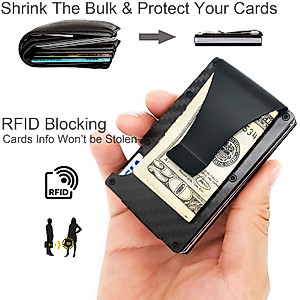 FOCUS REVISION Carbon Fiber Wallet with Money Clip - RFID Blocking - Minimalist Card Holder - Slim wallet - for Travel - for Men and Women's Gift,(black)