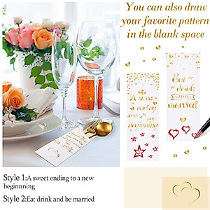 100 Pieces Valentine's Day Silverware Bags Wedding Silverware Sleeves Utensil Holder Unfinished Personal Name Paper Silverware Bag Disposable Cutlery Holder for Rehearsal Dinner Engagement Barbeque