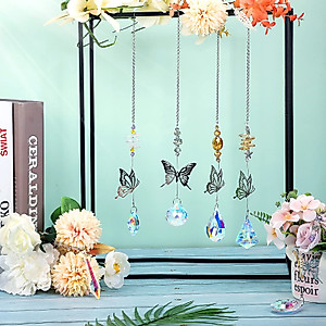 7 Pieces Crystals Suncatcher Butterfly Sun Catchers Colorful Crystal Chandelier Pendant Hummingbird Wall Hanging Tree Window Prism Ornament (Charming Colors, Butterfly Style)