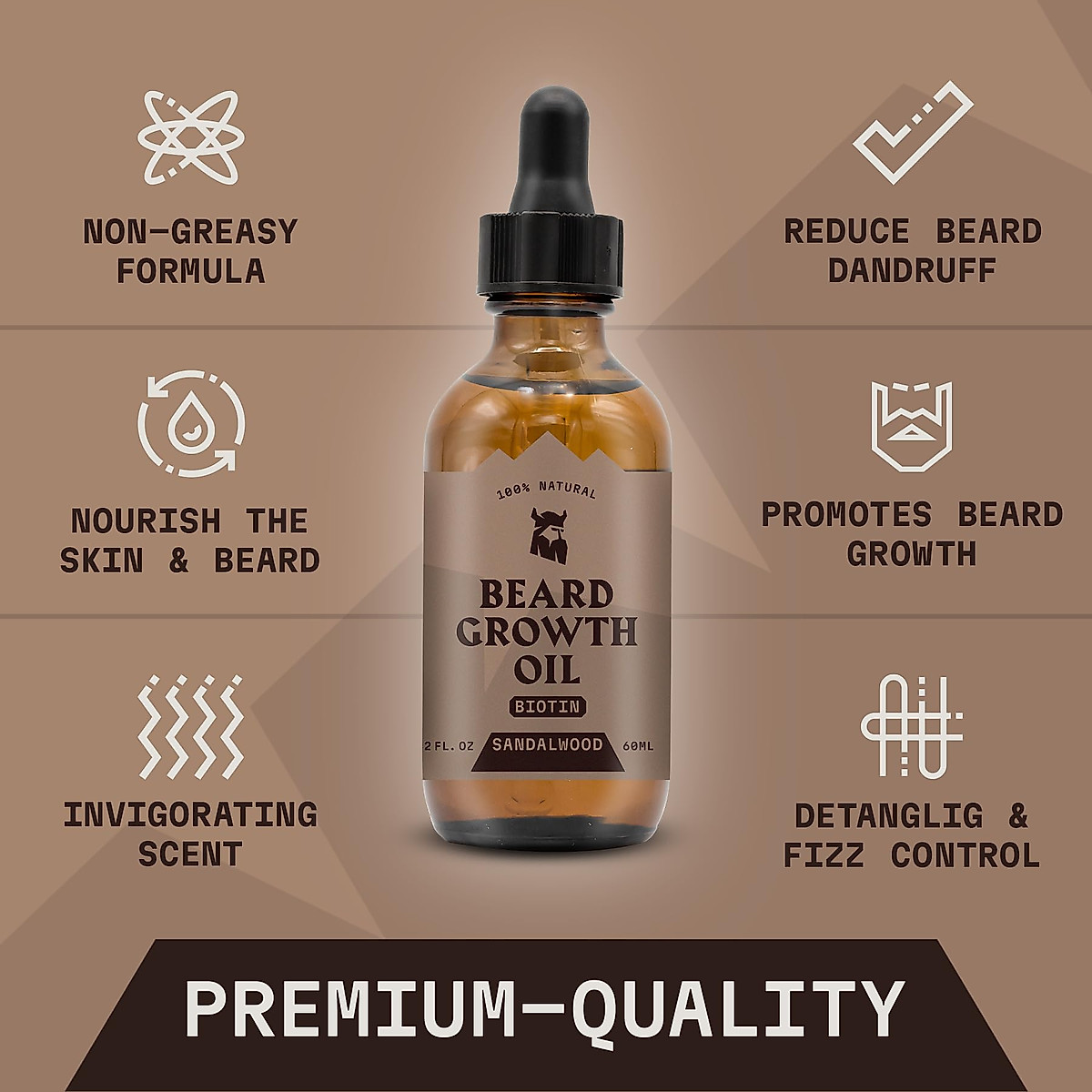 Striking Viking Biotin Sandalwood Beard Oil - Thickening & Conditioning Serum for Facial Hair Growth, 2 Fl Oz (Pack of 1)