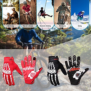 BRZSACR Cycling Gloves Full-Finger Gloves Skeleton Bones Motorcycle Bike Gloves Mountain-Padded Road Bicycle for Men Women Non-Slip and Resistance to Abrasion for Biking Climbing Hiking.(Red.XL)