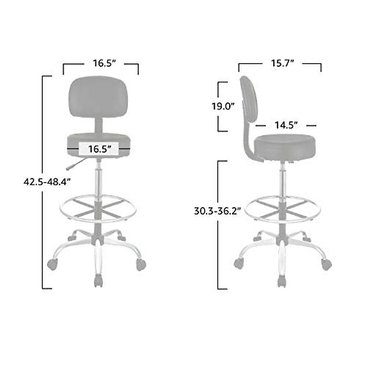 Amazon Basics Multi-Purpose Adjustable Drafting Spa Bar Stool with Foot Rest and Wheels - Black