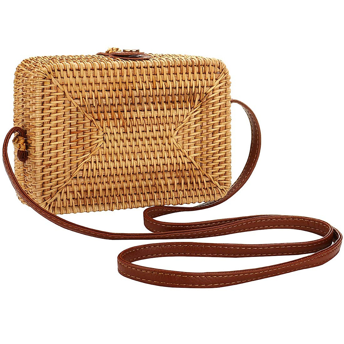 LXXUY Womens Straw Bag Round Rattan Crossbody Bag Handwoven Natural Summer Beach Shoulder Bag (brown) Large