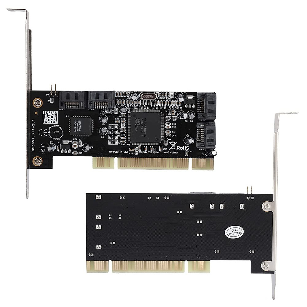 ASHATA PCI 16X to 4-Port SATA Riser Card,5Gbps Sil3114 Master SATA PCI 4 Port Expansion Card,PCI SATA Controller Expansion Card for 98SE/ME/NT4.0/2000/XP/7/Vista and Linux.