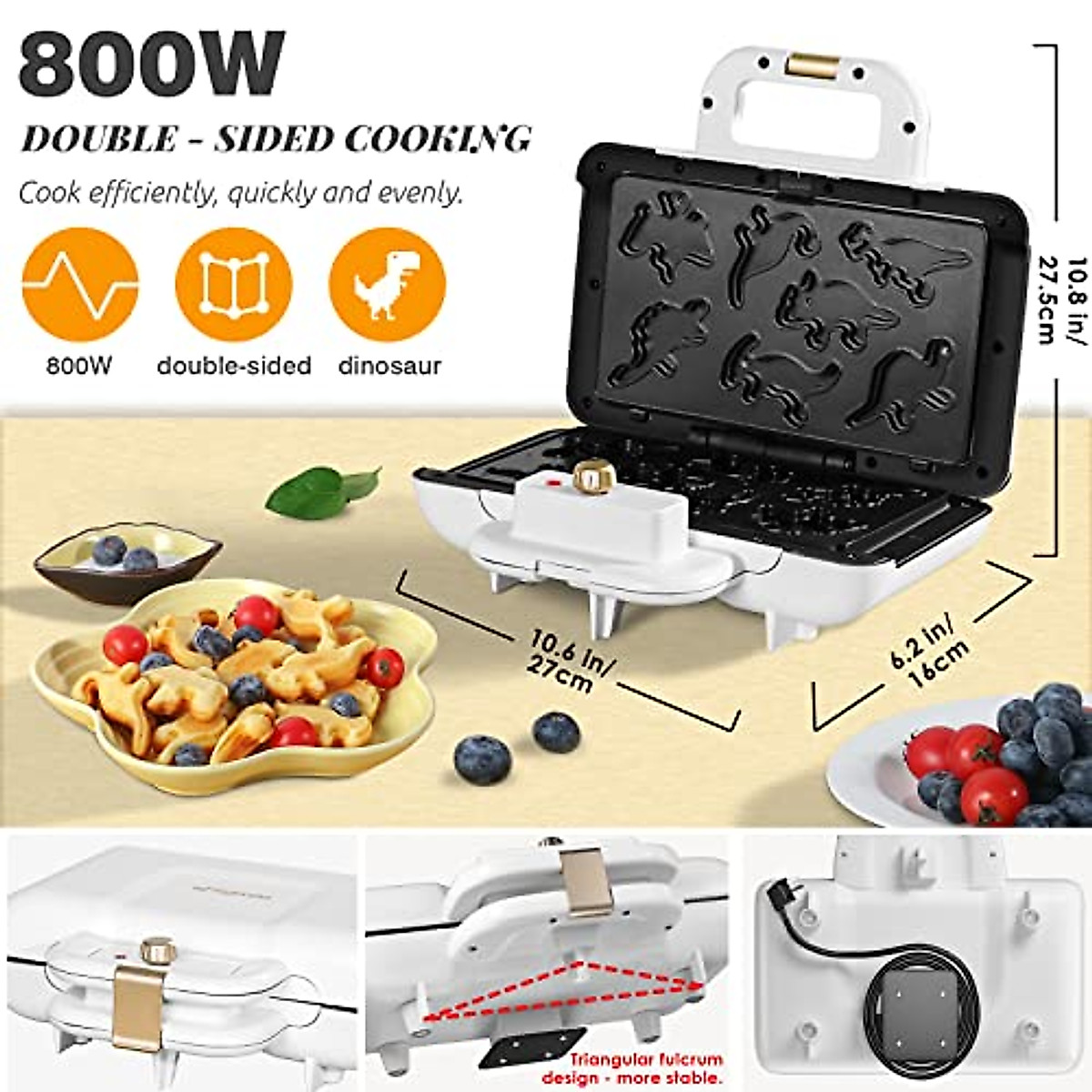 Mini Waffle Maker Dinosaur Waffle Iron for Kids 7 Unique Dino Waffle in Minutes, Electric Nonstick Waffle Pancakes Maker with Removable Plates Breakfast Maker Machine, Fun Gift for Kids Family