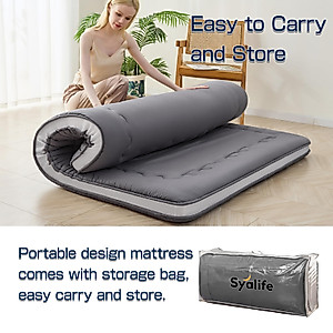 Syalife Japanese Futon Mattress Floor Mattress, 4" Thicken Roll Up Tatami Mat, Foldable & Portable Floor Bed Sleeping Pad, Traditional Shiki Futon (shikibuton), Design by Japan (Grey, 54 * 80)