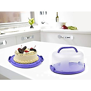 Zoofen Cake Carrier with Handle 10in Cake Stand Purple Cake Holder Cover Round Container for 10in or Less Size