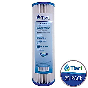 Tier1 20 Micron 10 Inch x 2.5 Inch | 25-Pack Pleated Cellulose Whole House Sediment Water Filter Replacement Cartridge | Compatible with Pentek S1, GE FXWPC, 155001-43, Home Water Filter