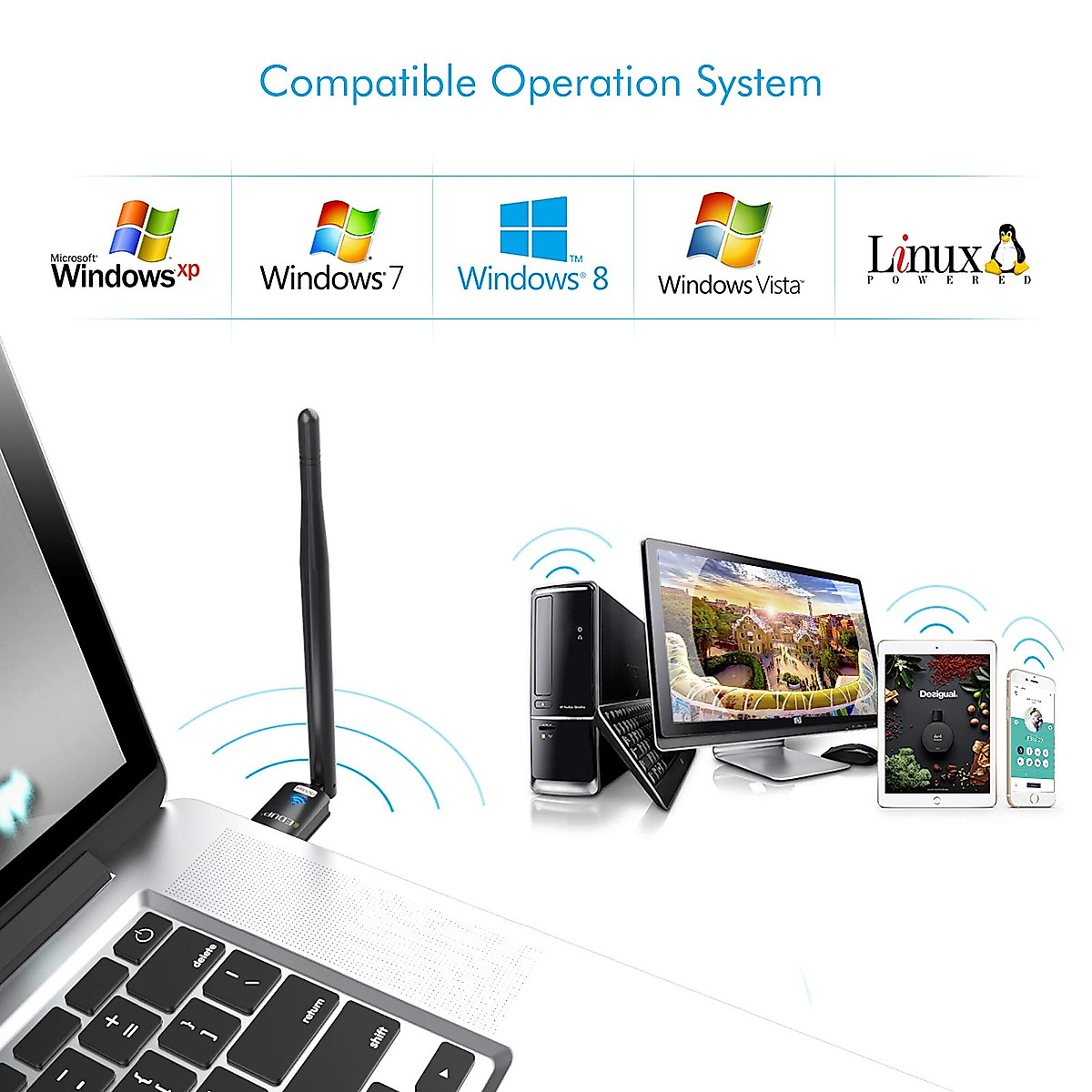 EDUP USB WiFi Adapter for PC, Wireless Network Adapter for Desktop- Dongle High Gain 6dBi Antenna Support Desktop Laptop Compatible with Windows 10/8/7/XP/VISTA, MAC 10.6-10.11