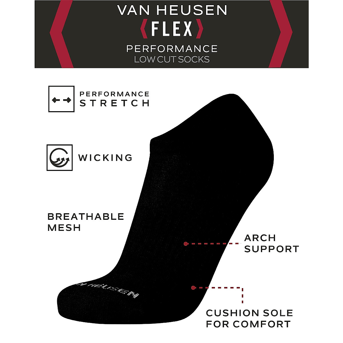 Van Heusen Men''s Socks - Low Cut No Show Athletic Performance Ankle Sock Liners (12 Pack), Size 6-12.5, Mixed
