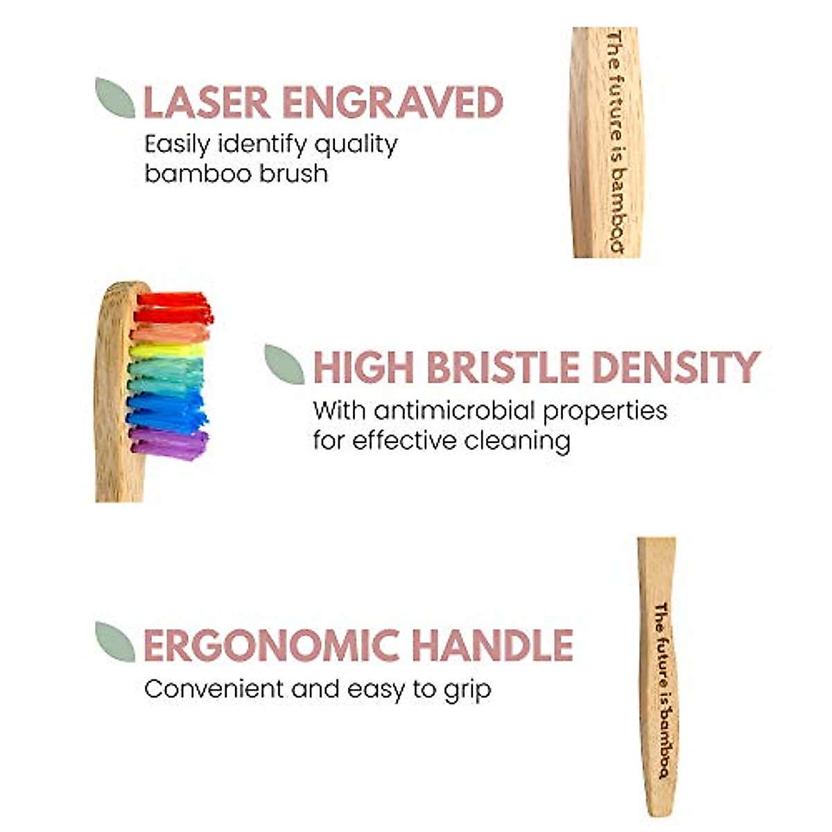 The Future is Bamboo – Rainbow Bamboo Toothbrush for Kids, Pack of 4 Children’s Bamboo Toothbrushes with Soft Wave Bristles