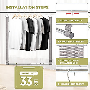 STORAGEIDEAS Hanging Closet Rod, 17-28In Adjustable Width and Up to 32In Height Adjustable Closet Rod Extender, Double Closet Rod Hanging Bar, Space-Saving Tension Hanging Organizer, Webbing, 1 Pack