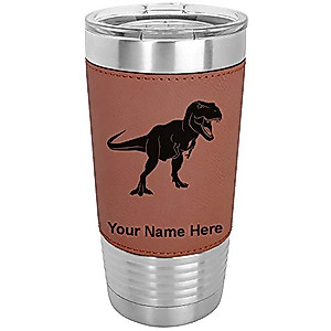 LaserGram 20oz Vacuum Insulated Tumbler Mug, Tyrannosaurus Rex Dinosaur, Personalized Engraving Included (Faux Leather, Dark Brown)