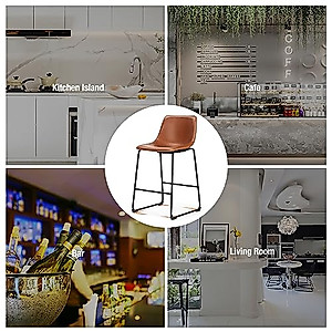 Sweetcrispy Counter Height Bar Stools Set of 2, Leather Barstools Modern Bar Stools with Back, 26 inch Counter Stool Armless Bar Chairs with Metal Legs, Footrest