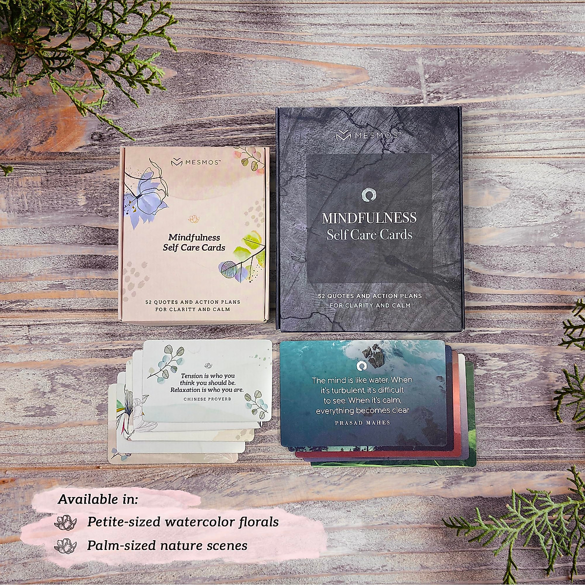 MESMOS 52 Mindfulness Cards with Action Plans. Relaxation Stress Relief Gifts for Women, Positive Affirmation Cards, Anxiety Relief Items, Meditation Self Care Kit, Relaxing Spiritual Gifts for Women