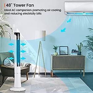 Tangkula 48-Inch Tower Fan with Remote Control, Quiet Bladeless Tower Fan w/ 3 Speeds, 3 Modes, 1-15H Timer & LED Display, 80° Oscillating Floor Standing Fan, Portable Circulating Fan for Home Office