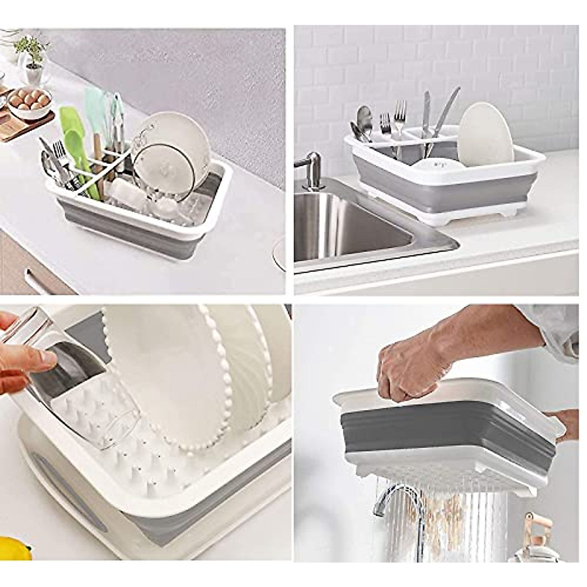 Dish drying rack Collapsible Dish Rack and Drainboard Set Foldable Portable Dish Drainer Dinnerware Organizer Rack Folding Tableware Storage Rack Cutlery Rack for Kitchen Counter RV Camper Accessories