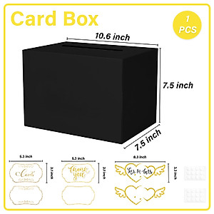 LIKAJON 1 Pack Black Card Box for Party, Gift Cards Receiving Box Wedding Card Box Money Box for Birthday, Bridal or Baby Showers, Retirement, Anniversary, Graduation, Raffle Ticket Box