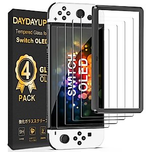 [4 Pack] daydayup Tempered Glass Screen Protector Compatible with Nintendo Switch OLED Model 2021 - with [Alignment Frame] Transparent HD Clear Screen Protector for Accessories & Console