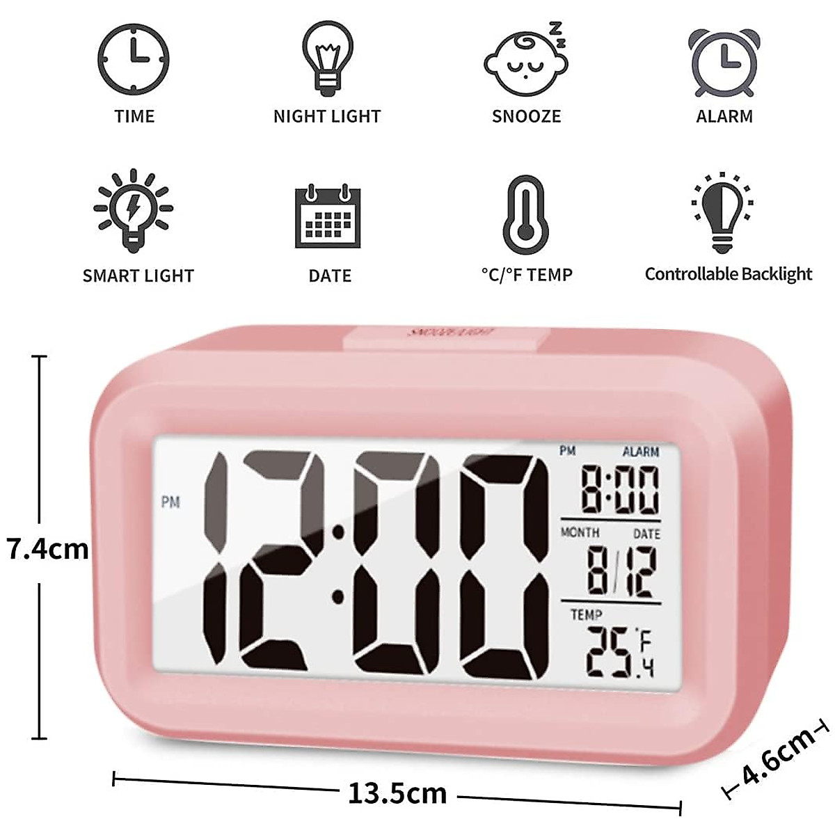 KAIJIELY 4.5" Display-Digital Clock with Large Screen,Night Light Digital Clock with Temperature Display,Alarm Clock with Battery Powered,Office,Kids,Elder Snooze Clock(STYLE B)