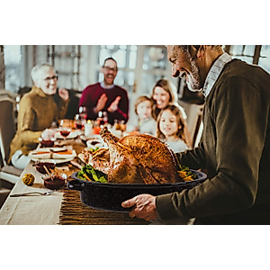 Bovado USA 15.25" Inch 12 lb Capacity Enamel Oval Turkey Roaster Pan + Lid - Thanksgiving Gift, Covered, Non-sticky, Chemical Free, Dishwasher Safe - (14.5 Inch Inner) Rôtissoire (Capacité de 5.45 kg)