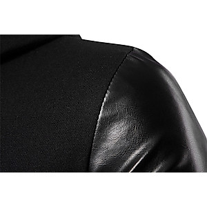 Maiyifu-GJ Men's Asymmetric Zip Irregular Hoodie Faux Leather Motorcycle Hooded Jacket Vintage PU Leather Biker Hoodies Coat (Black,X-Large)