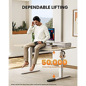 ErGear L Shaped Height Adjustable Electric Standing Desk 57" Corner Standing Desk Sit Stand Desk with Splice Board Ergonomic Desk Home Office Desk Computer Workstation, Natural