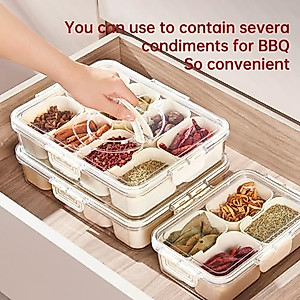 ALEXPRE 2 Pack Divided Serving Tray with Lid, Snack Box, Portable Snack Platters Organizer, Charcuterie Container with 8 Compartments & 5 Forks, Food Storage Containers, Keep Your Candy, Chips Fresh.