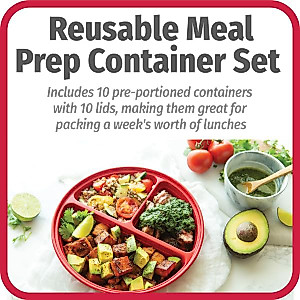 GoodCook BPA Free Meal Prep Round 3-Comparment Container, Set of 10 – Microwave & Dishwasher-Safe Food Organizers, Food Storage Set with Snap Shut Lids, Meal Prep Kitchen Containers