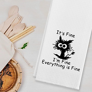 I'm Fine Everything is Fine Crazy Cat Kitchen Towels & Tea Towels, Dish Cloth Flour Sack Hand Towel for Farmhouse Kitchen Decor，24 X 16 Inches Cotton Modern Dish Towels Dishcloths,Gifts For Cat Lovers