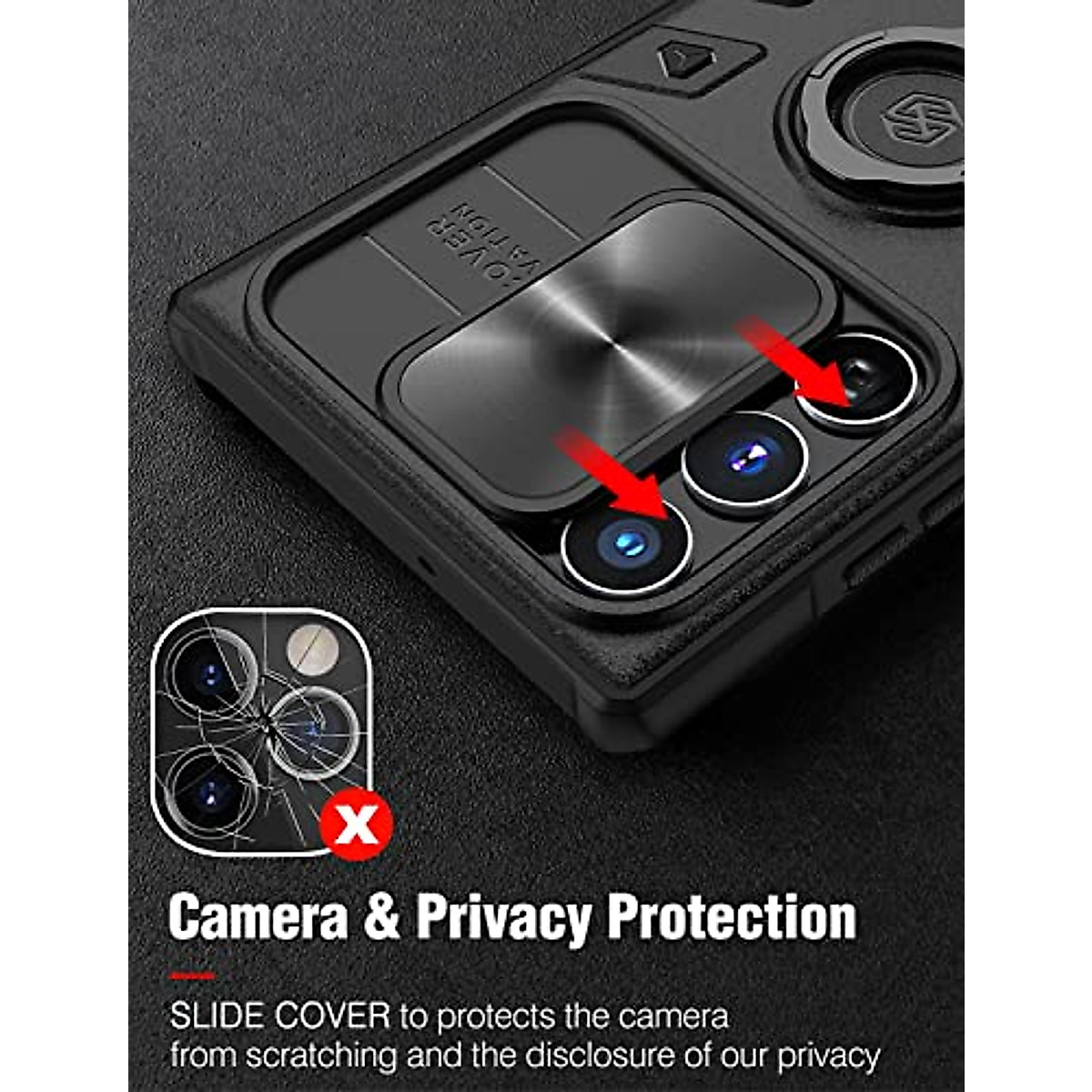 Nillkin for Samsung Galaxy S23 Ultra Case with Slide Camera Cover & Upgraded Kickstand, Mil-Grade Shockproof S23 Ultra Phone Case for Galaxy S23 Ultra Cases 6.8 Inch Black