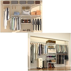 Homde Closet Organizer System Wall Mounted + Closet Organizer Storage System with 2 Storage Drawers and 3 Expandable Stainless Steel Hanger Rods