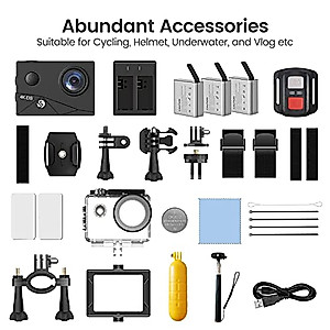 HLS 4k Action Camera Waterproof with 3 Batteries,Underwater Camera with Wide Angle Lens,Outdoor Sports Camera with Selfie Stick Kit & Remote Control