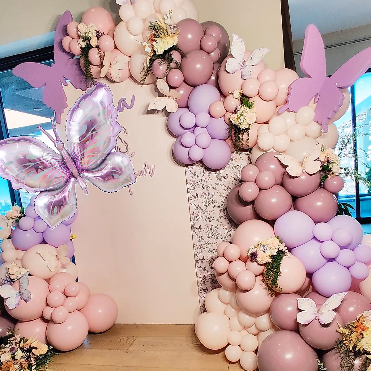 174Pcs Purple Butterfly Balloons Garland Arch Kit with Pink Different Purple Butterfly Foil Balloons for Girl Lavender Baby Bridal Shower Wedding Birthday Party Decorations