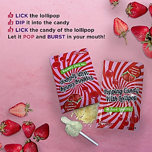 Happiness USA 50 PCS Popping Candy with Fun Dip Lollipop - All Natural No Artificial Colors or Flavors Pop Rocks Candy | Individually Wrapped Kosher Pareve Candy Pop | Non Dairy Pop Rocks Strawberry