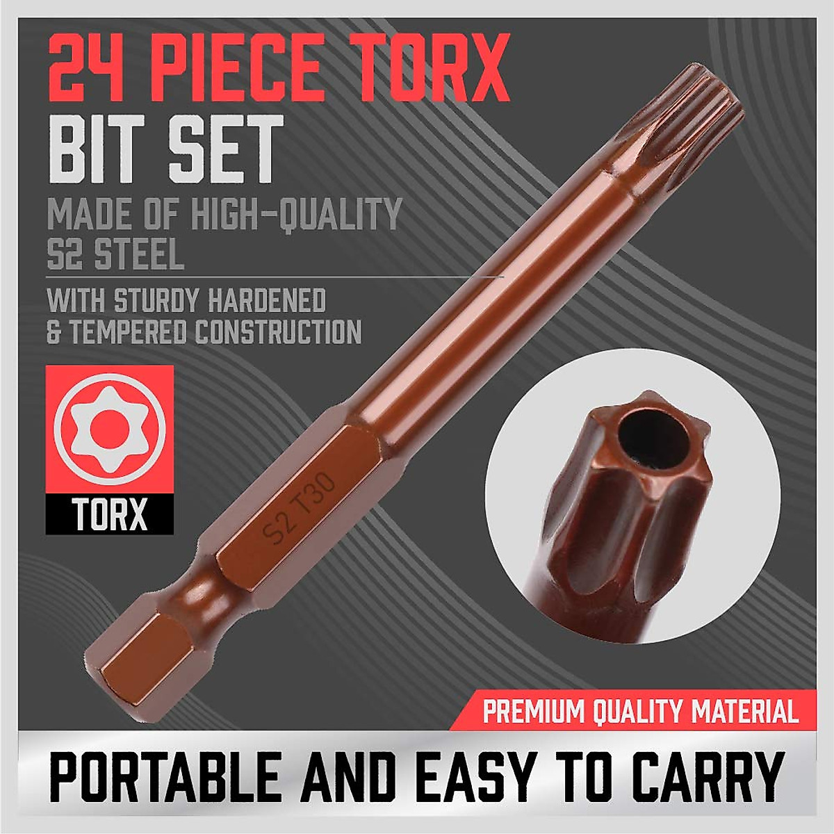 Tamper Proof Torx Screwdriver Bit Set - 24-Piece Star Bits Set, Torx Security Bit Set, 1-inch and 2.3-inch Long T5-T40 Temper Resistant Torx Bit Set