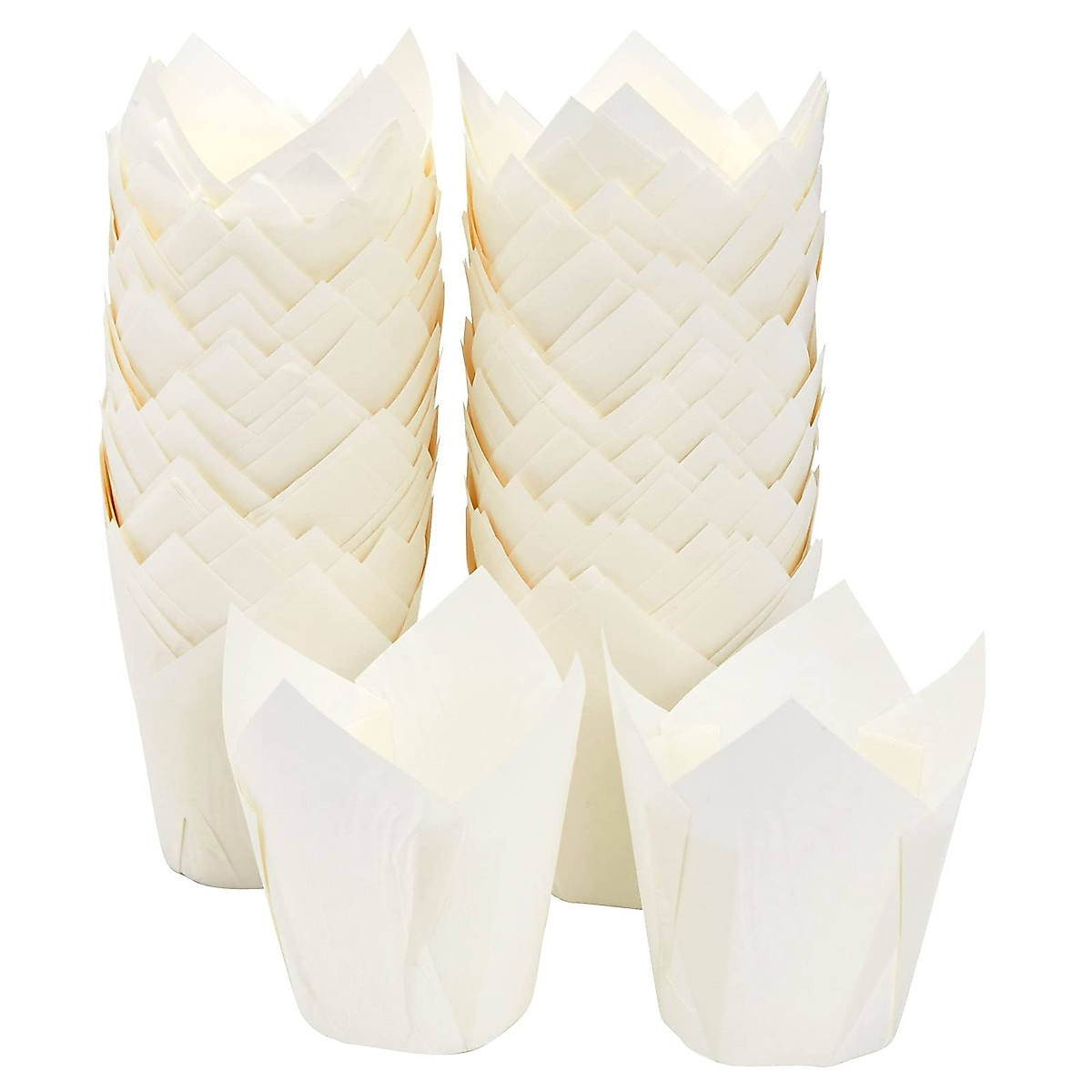 Juvale 100-Pack White Tulip Cupcake Liners for Wedding, Birthday Party, Parchment Paper Baking Cups and Muffin Wrappers for Baby Shower, Tea Party Decorations (2.2x3.15 in)