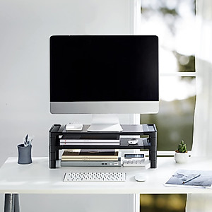 HUANUO Monitor Stand Computer Riser, Monitor Stand for Desk with Adjustable Height and 2 Platforms, Ergonomic Computer Riser, Monitor Riser for Laptops and Monitors, HNMS04