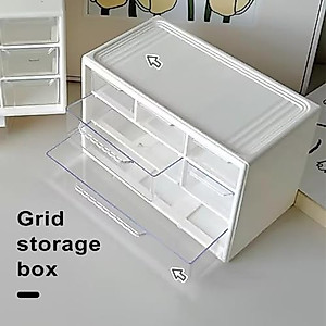 Clear Desktop Organizer Drawer Storage Box Visible with 6 Compartments for Cosmetics Stationary Hair Accessories Jewelry Heavy White A