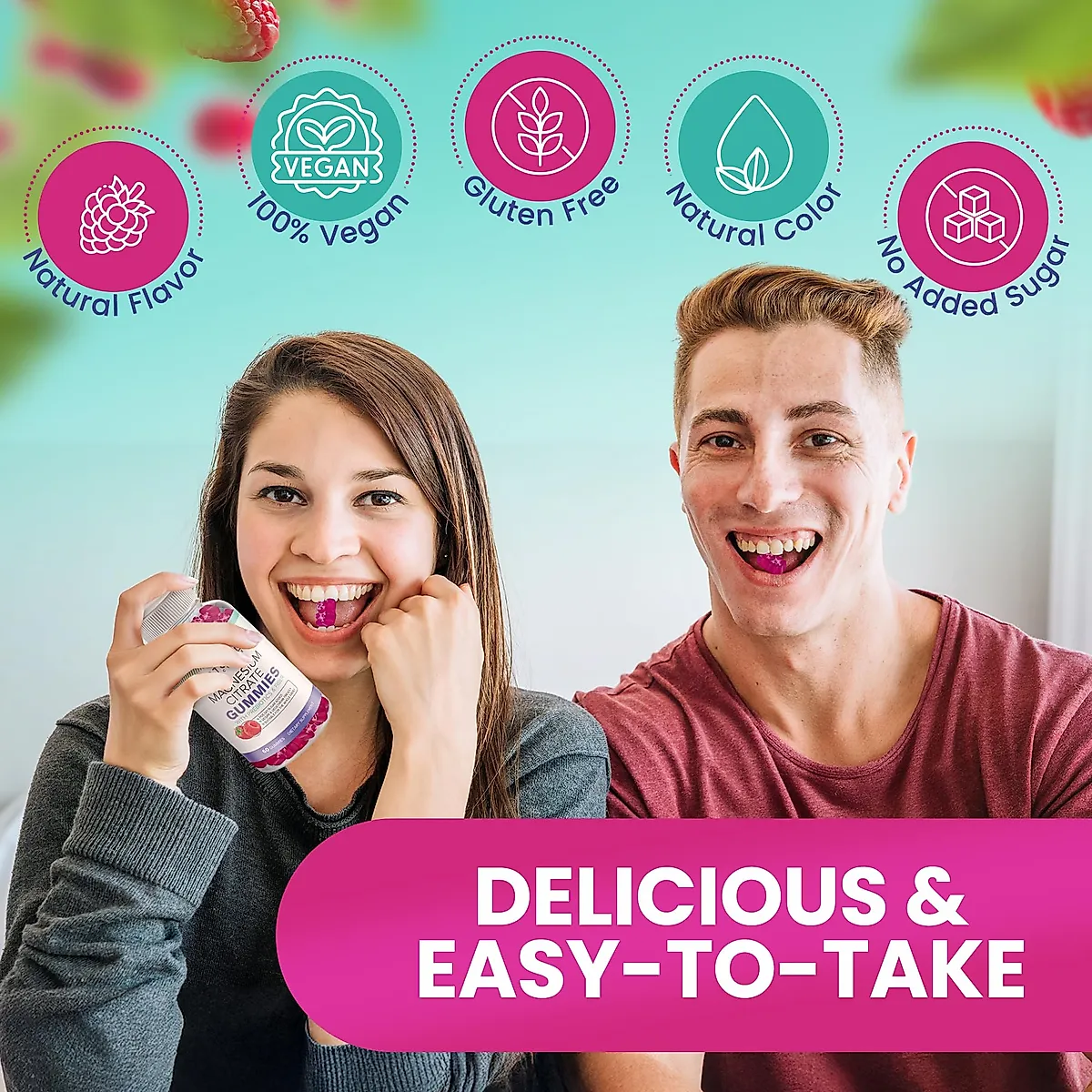 Sugar Free Magnesium Gummies - Calming Anti-Stress Gummies, Magnesium Supplement to Support Stress Relief, Sleep, Heart Health, Nerves, Muscles and Bones, Kids, Adults, Vegan, High Absorption, Non-GMO