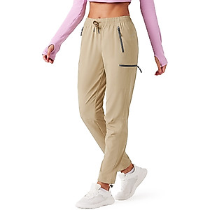 Women's Hiking Cargo Pants Outdoor Lightweight Quick Dry Water Resistant UPF 50+ Capris Pants with Zipper Pockets Khaki M