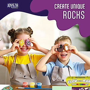 JOYEZA Rock Painting Kit Glow in The Dark, Arts and Crafts for Girls and Boys Age 6+, 12 Painting Rocks for Kids, Waterproof Paints, Kids Activities Age 6 7 8 9 10, Tween Gift Art Set