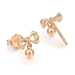 CHOW SANG SANG Delicate Gold 18K Rose Gold Ribbon with Beads Stud Earrings for Women 92795E