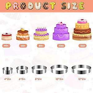 5 Pieces Round Cake Ring Set Biscuit Cutter Circle Cookie Cutters Cake Mold Stainless Steel Pastry Ring for Baking Mousse Pancake Tart Muffin (5 Sizes)