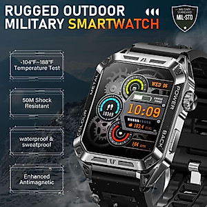 Military Smart Watch for Men 1.91'' Big Screen (Make/Answer Call) Rugged Fitness Tracker 108+ Sports Modes Activity Tracker with Heart Rate SpO2 Sleep Monitor Tactical Smartwatch for iPhone Android