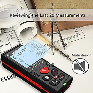 Laser Measure, atolla Laser Distance Meter (196Ft M/In/Ft) up to 60m/±2mm Accuracy with Mute Function, Waterproof IP54, Bubble Level, LCD Backlit for Pythagorean Mode, Measuring Distance, Area, Volume
